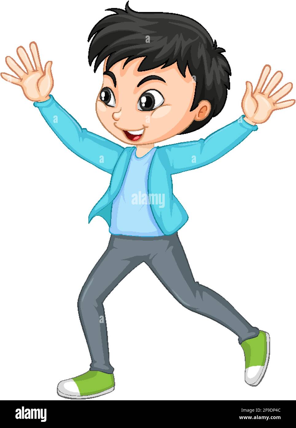 Cartoon character of a happy boy pushing hands up illustration Stock ...
