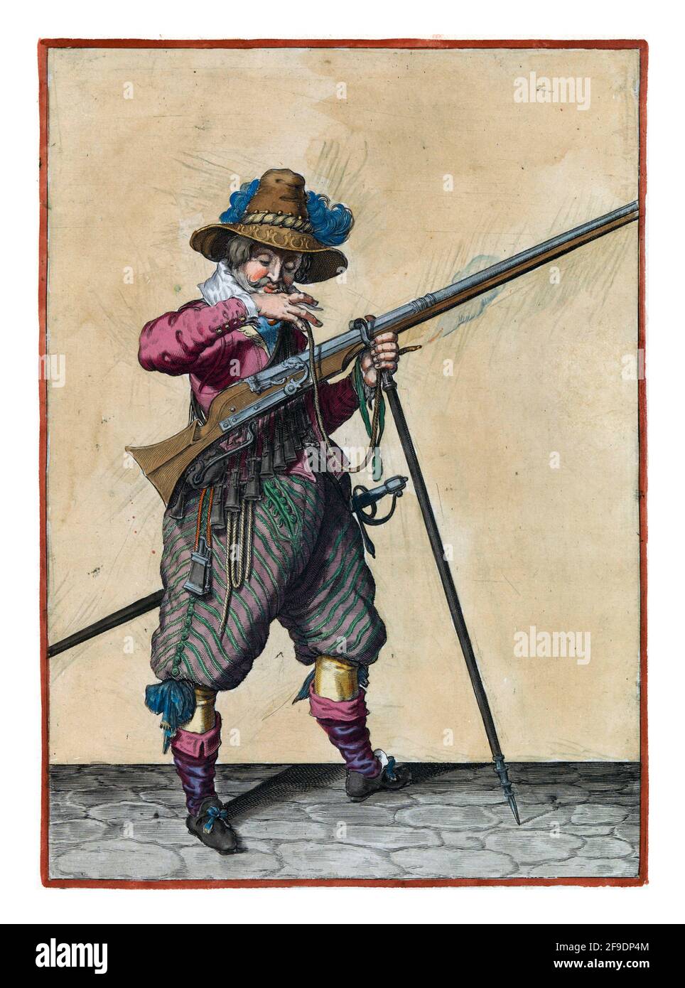 A soldier on guard, full-length, to the right, holding a musket (a type ...