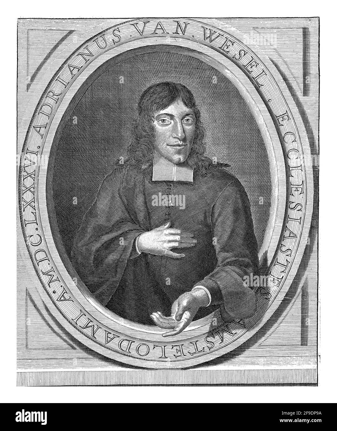 Half-length portrait of the Amsterdam preacher Adriaan Wesel in an oval ...