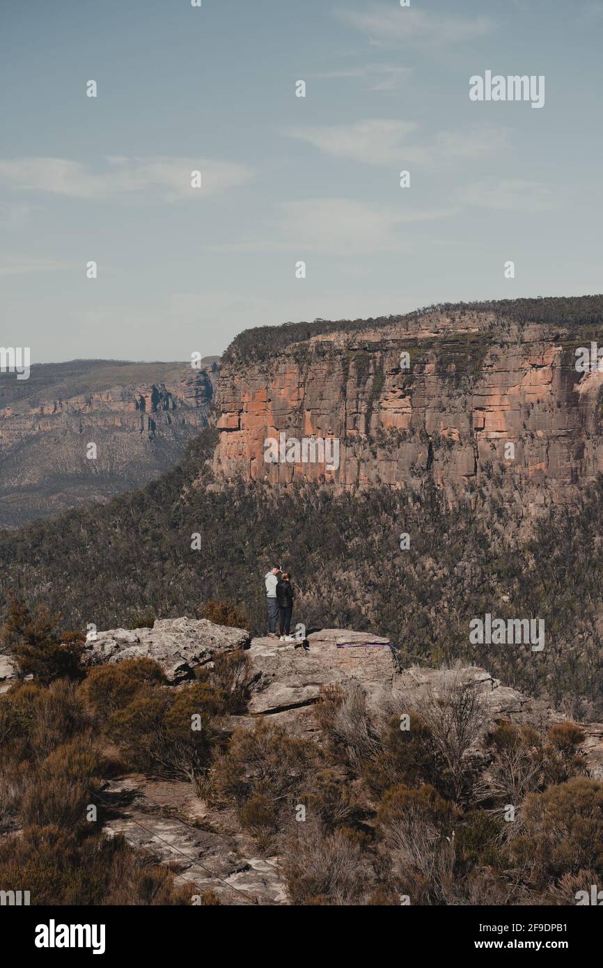 View of the rock faces across the valley from Walls Lookout in the Blue ...