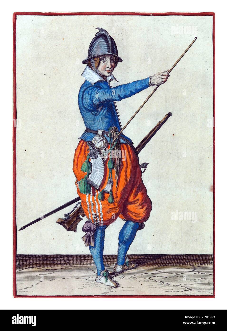 A soldier, full-length, to the right, holding a rudder with his left ...