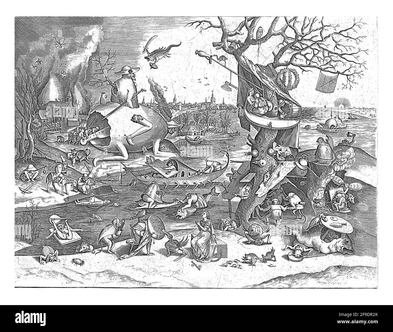 The personification of Patience is in the middle of a landscape on a ...