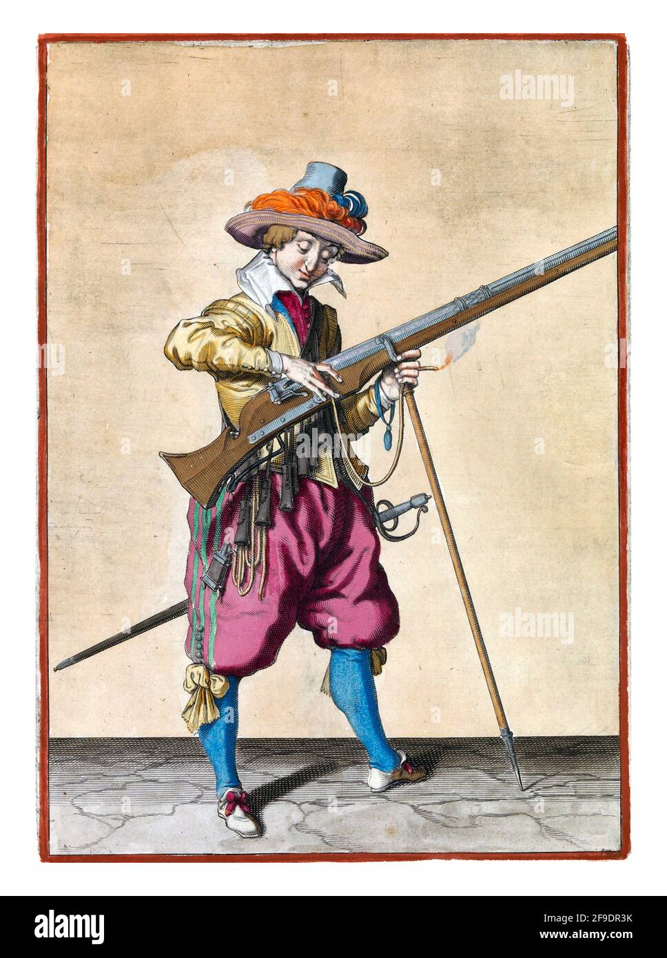 A soldier on guard, full-length, to the right, holding a musket (a type ...