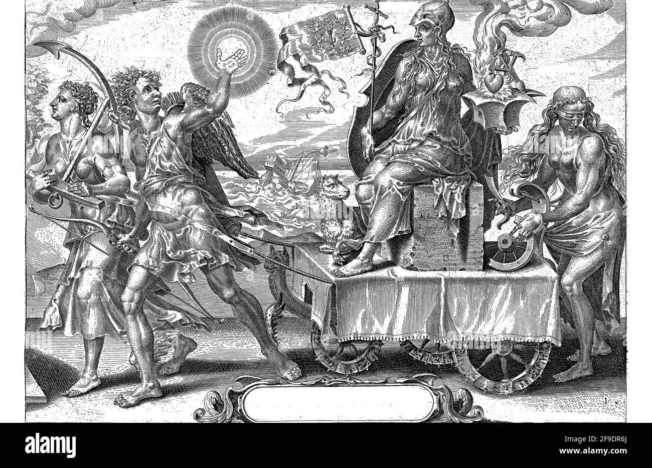 In the foreground the triumphal chariot of Endurance (Patientia), drawn ...