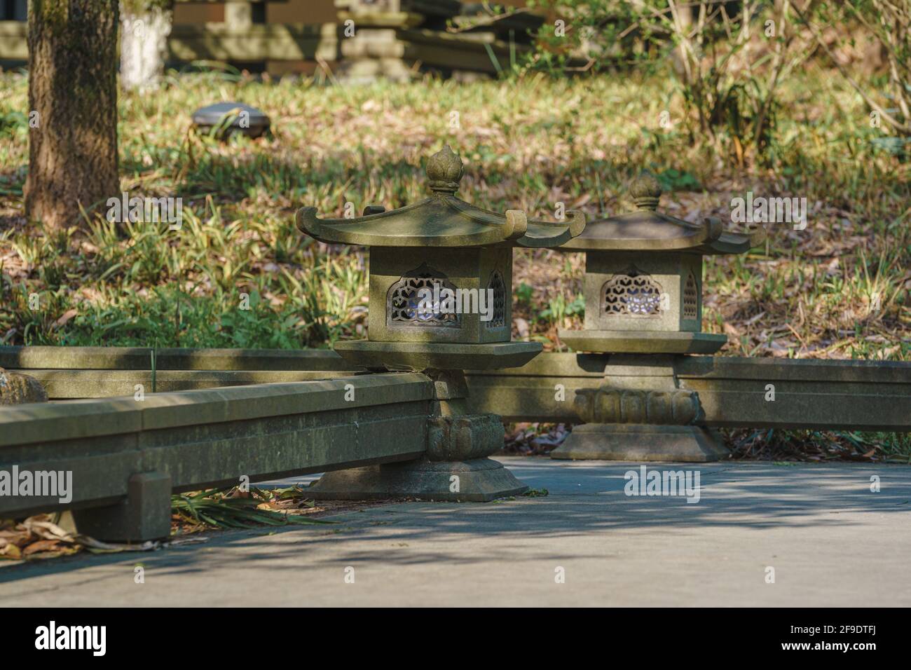 Small stone lamps in ancient Chinese temple Stock Photo - Alamy