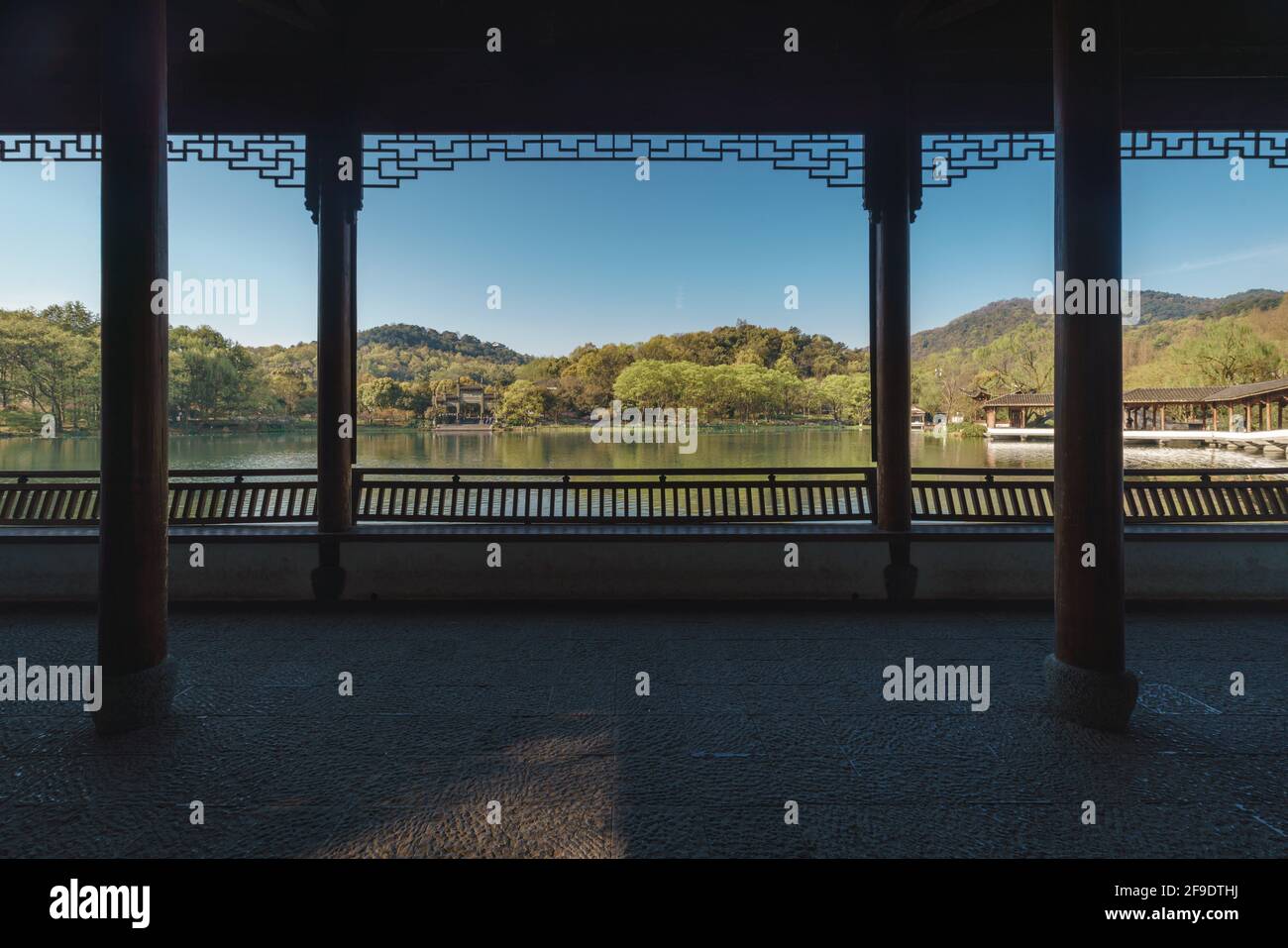 Ancient Chinese Long Corridor Bridge and landscapes in Yuguwan Scenic ...