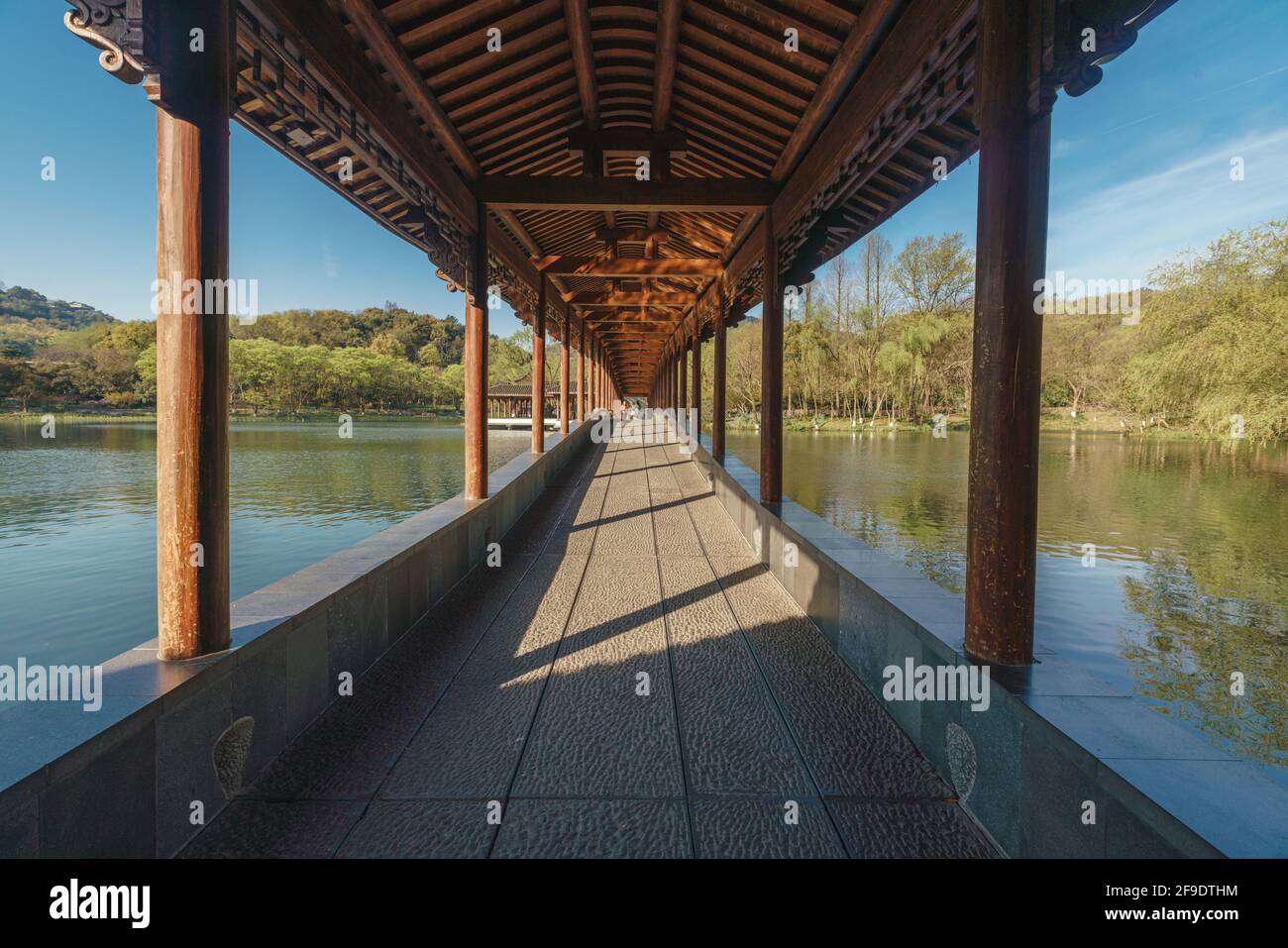 Ancient Chinese Long Corridor Bridge and landscapes in Yuguwan Scenic ...