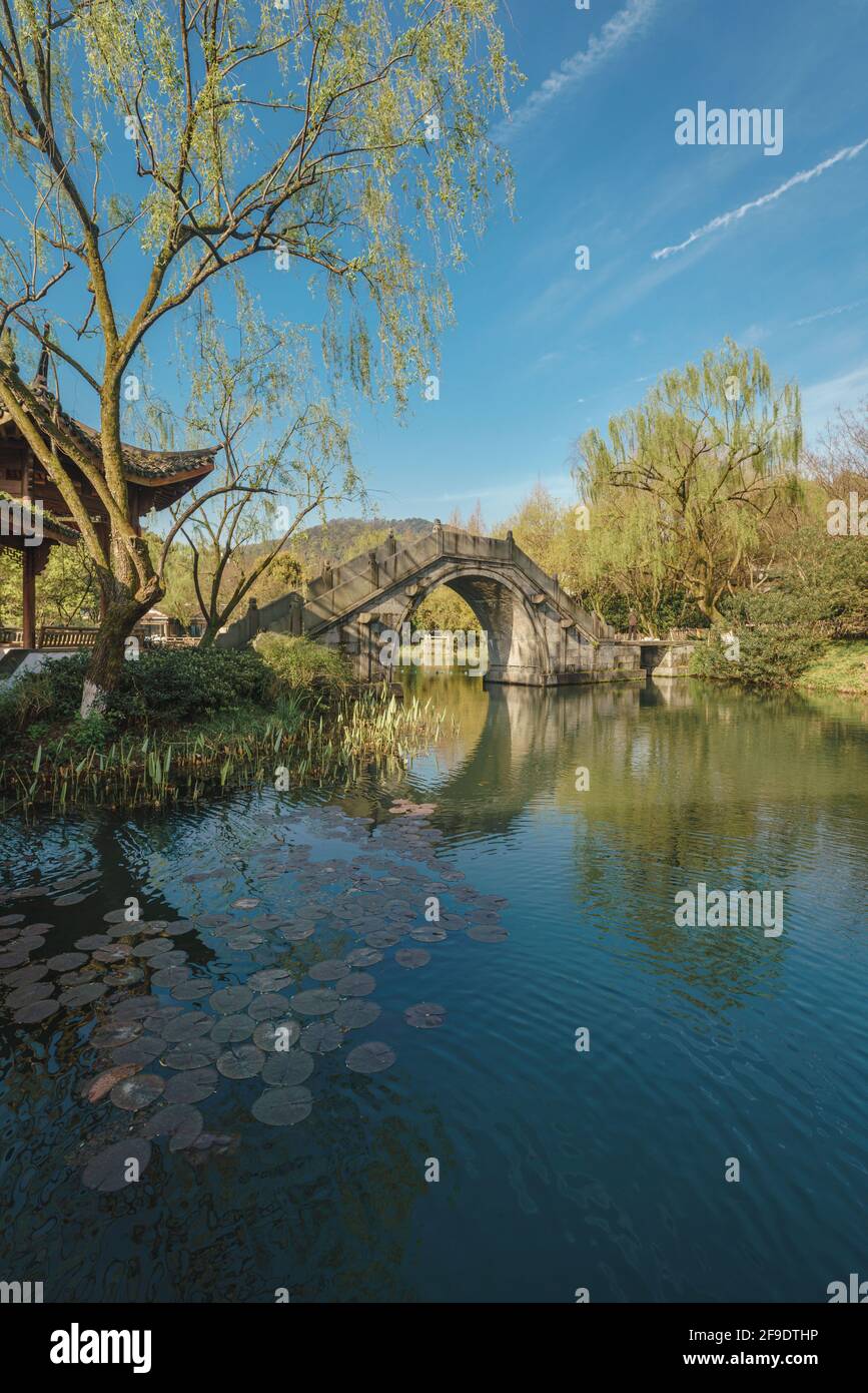 Ancient Chinese Long Corridor Bridge and landscapes in Yuguwan Scenic ...