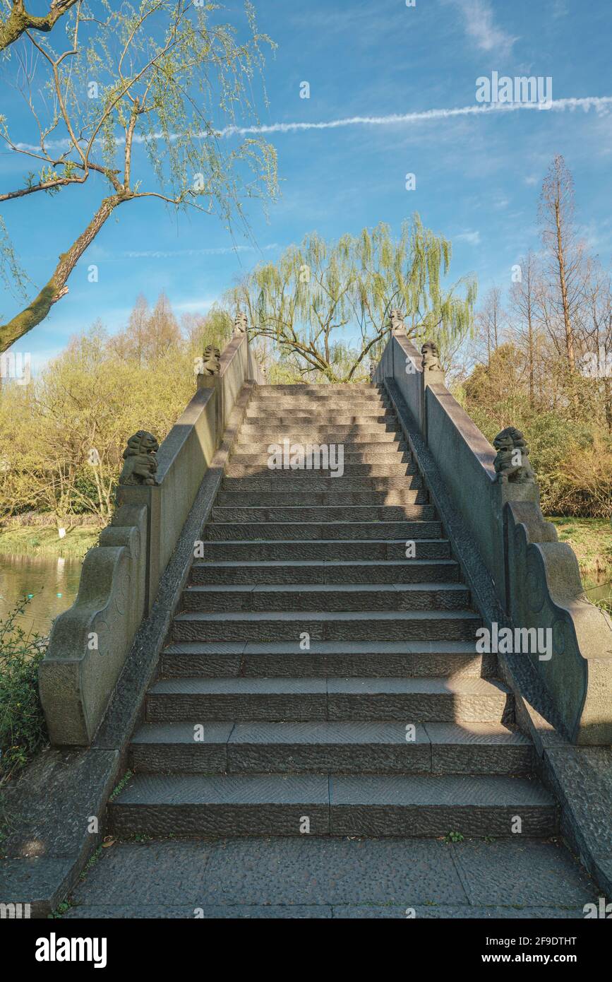 Ancient Chinese Long Corridor Bridge and landscapes in Yuguwan Scenic ...