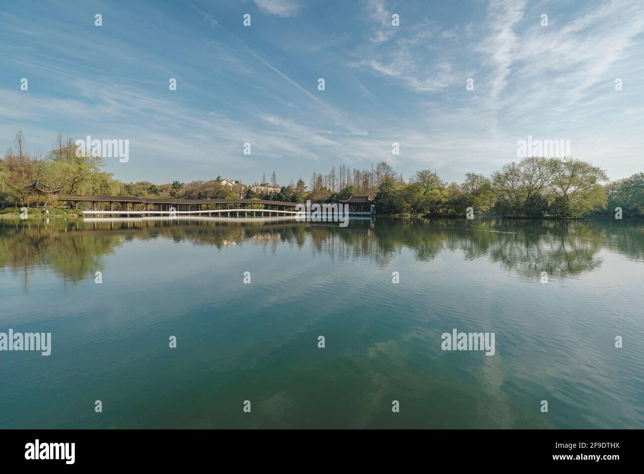 Ancient Chinese Long Corridor Bridge and landscapes in Yuguwan Scenic ...