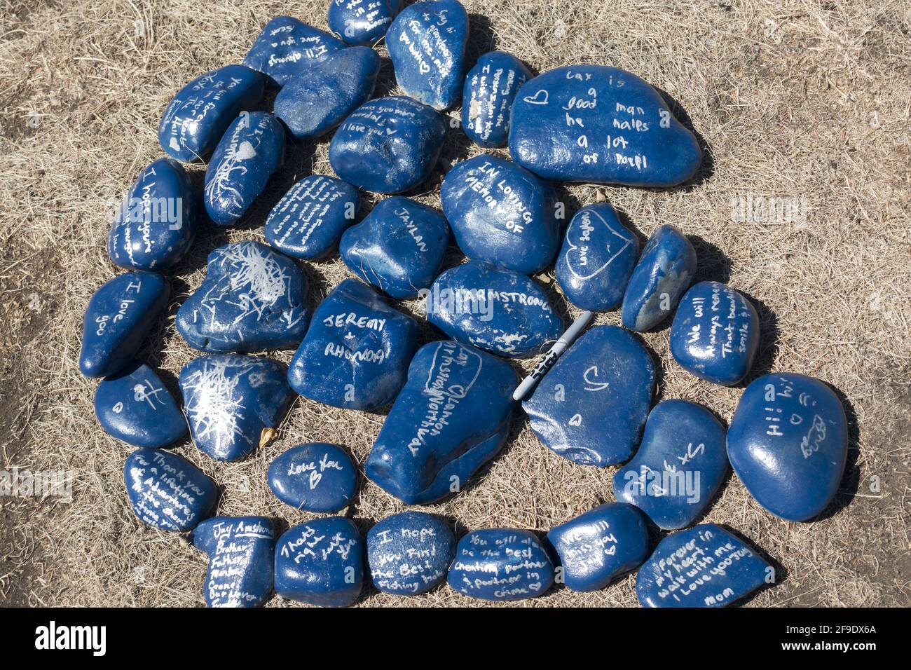 Blue Rock Stone Pieces arranged in Heart Shape with Scripted ...