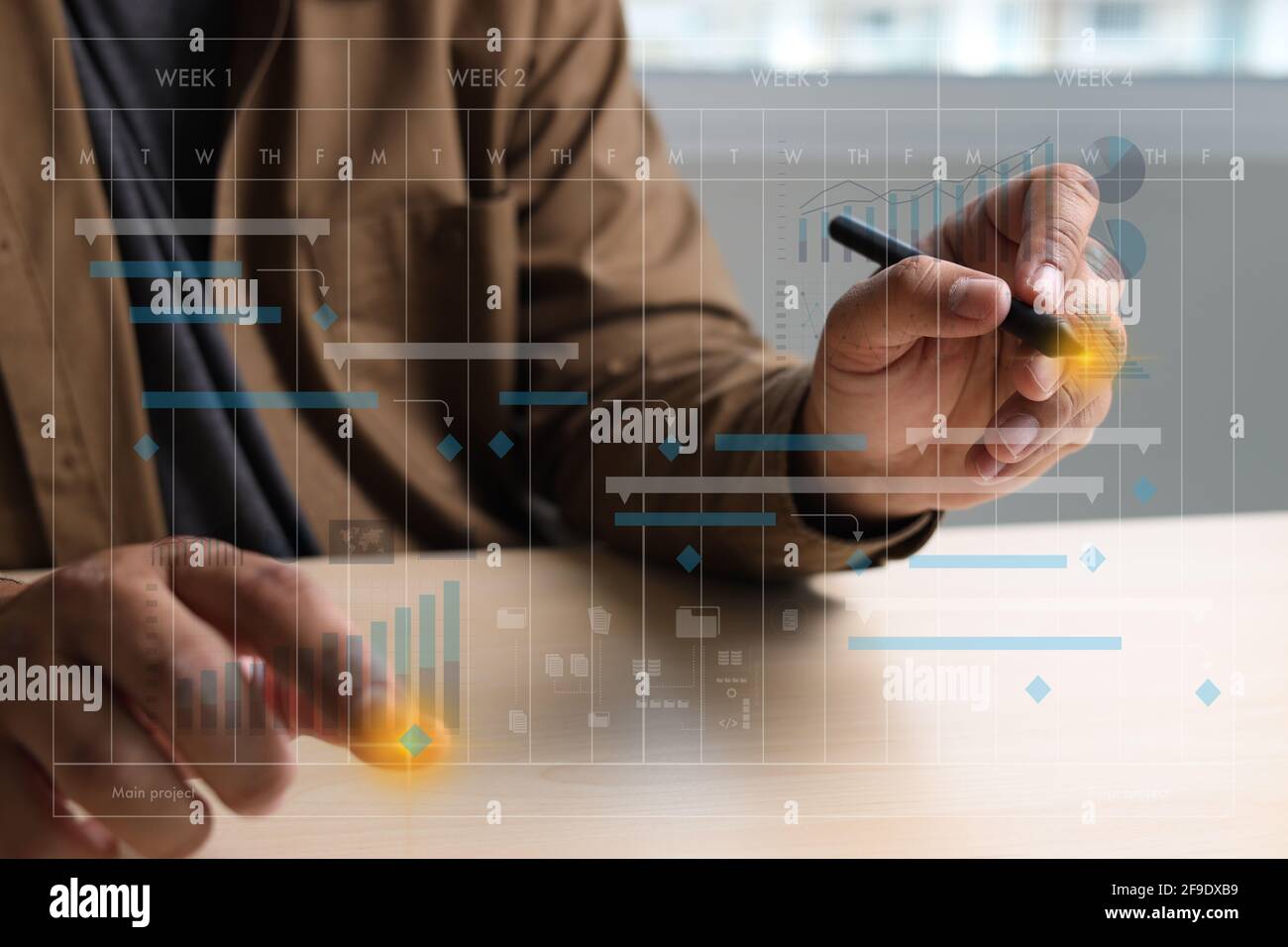 Businessman Working Project And Update Gantt Software Chart Scheduling