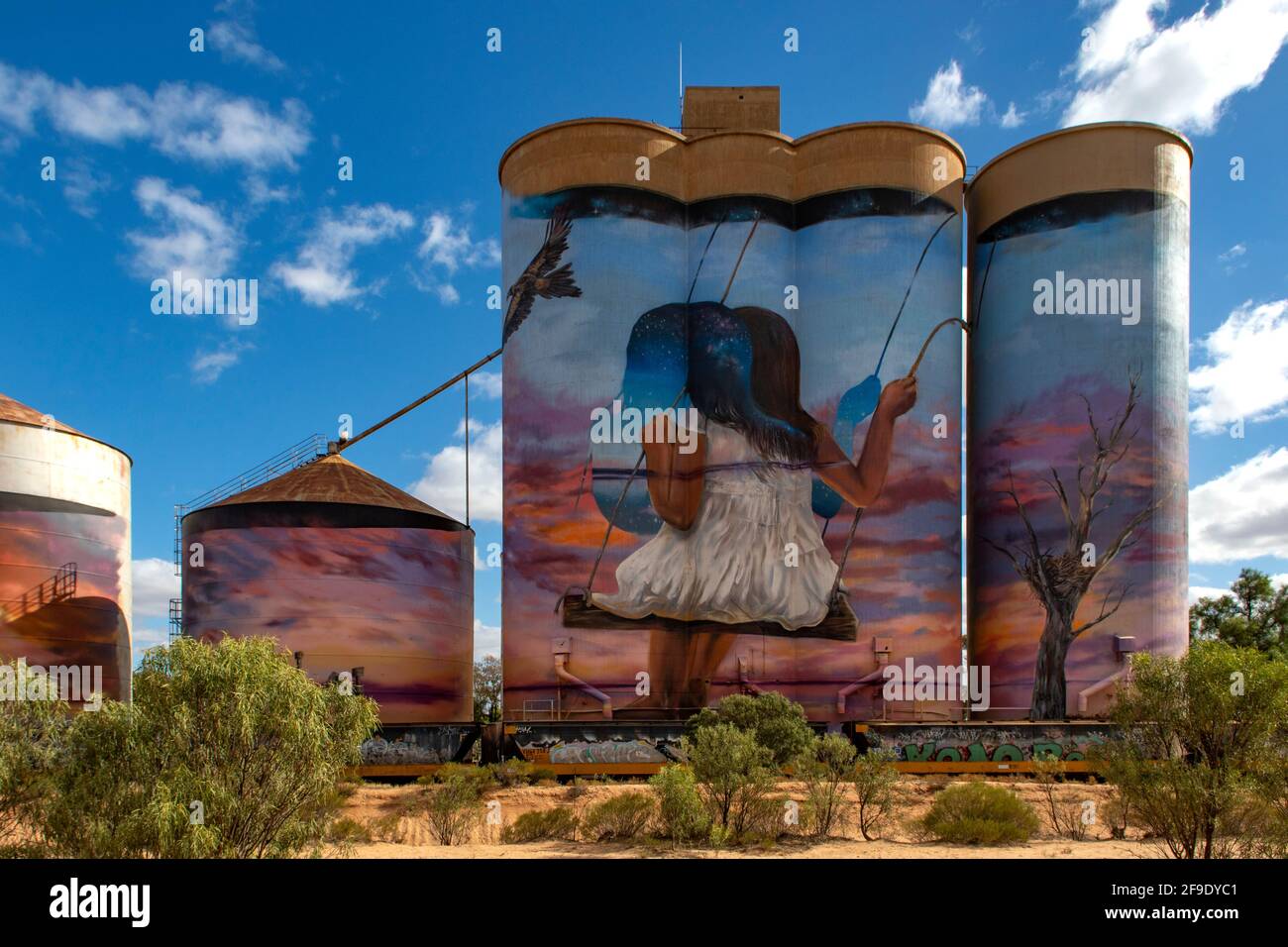'''Girl on a Swing'' Silo Art, Sea Lake, Victoria, Australia Stock ...