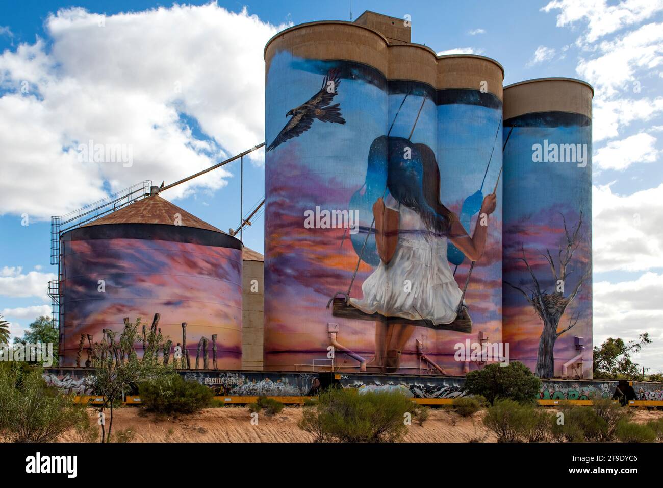 '''Girl on a Swing'' Silo Art, Sea Lake, Victoria, Australia Stock ...