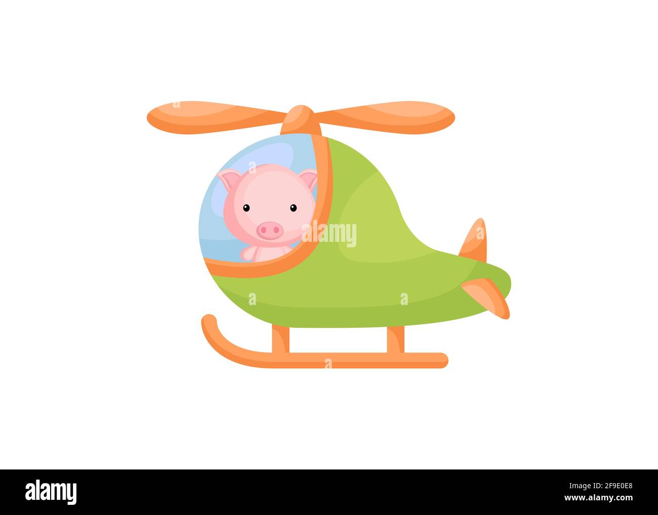 Cute little pig pilot in green helicopter. Cartoon character for ...