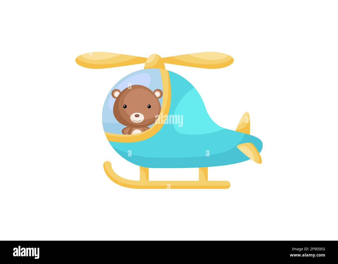Cute little bear pilot in turquoise helicopter. Cartoon character for ...