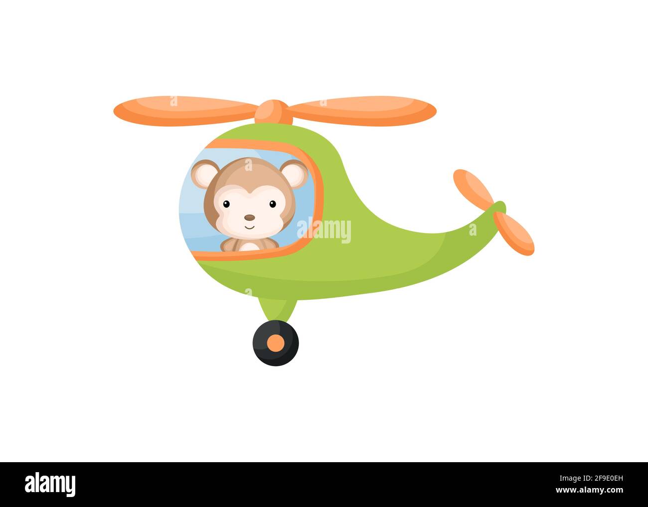 Cute little monkey pilot in green helicopter. Cartoon character for ...