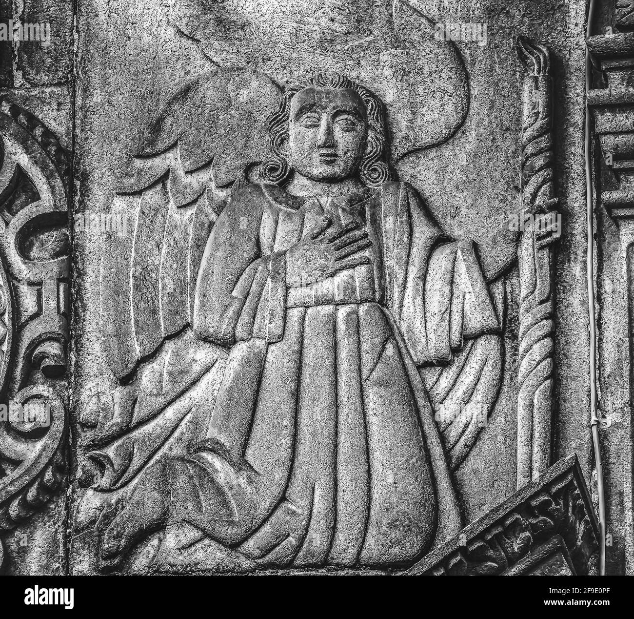 Black and White Stone Angel Facade San Cristobal Church Templo de San ...