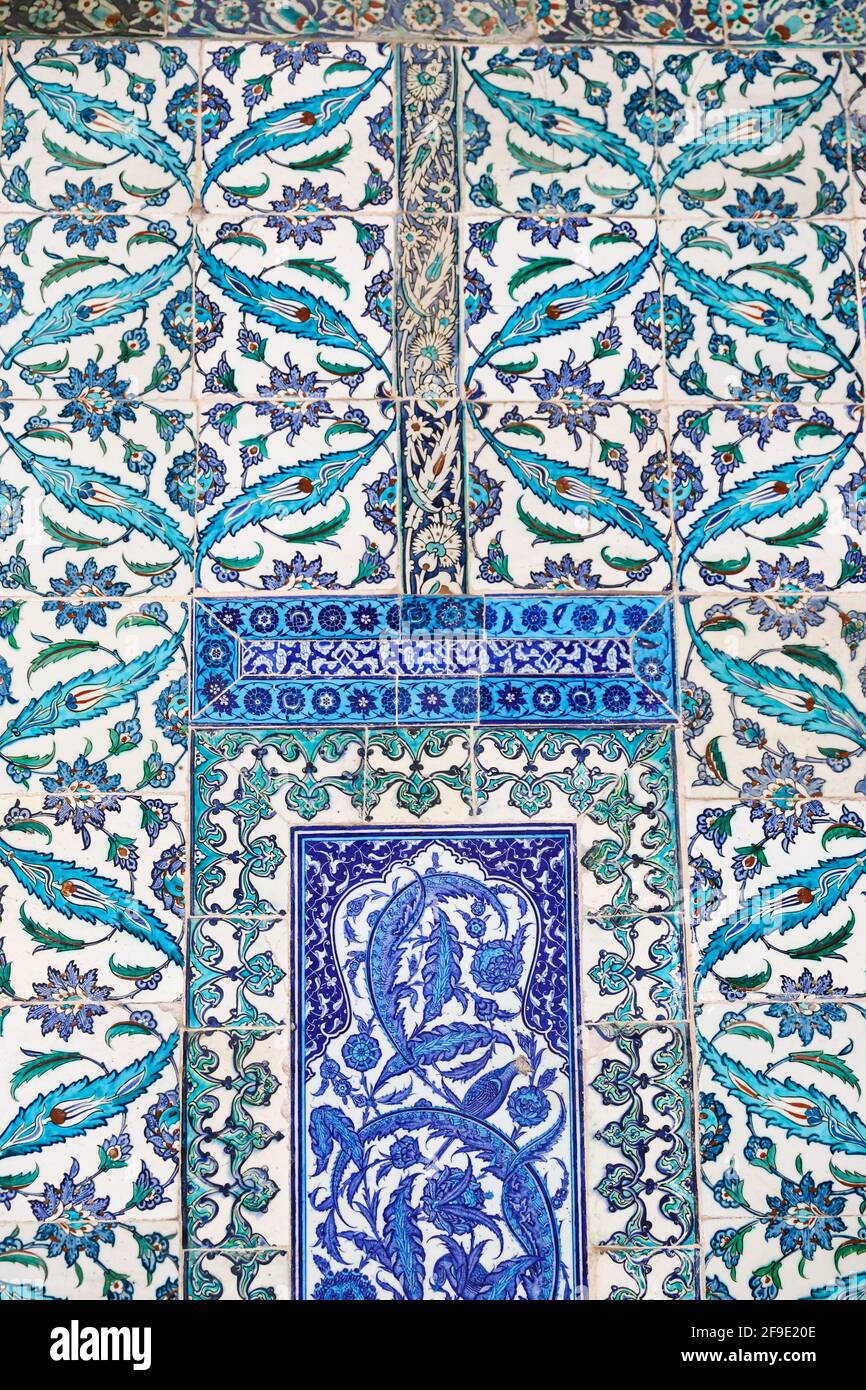 Details of Traditional Turkish Blue Tile with Blue, Green and Red Color ...