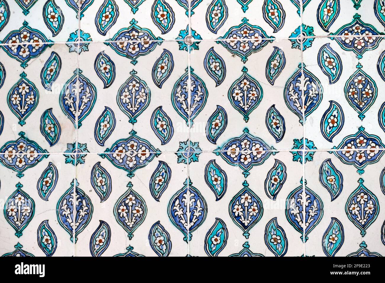 Details of Traditional Turkish Blue Tile with Blue, Green and Red Color ...