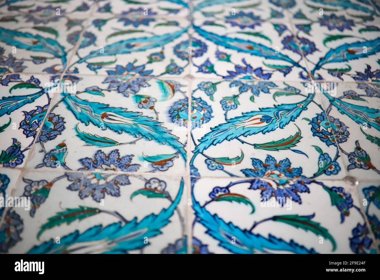 Details of Traditional Turkish Blue Tile with Blue, Green and Red Color ...