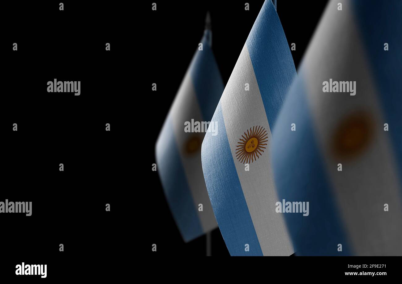 Small national flags of the Argentina on a black background Stock Photo ...
