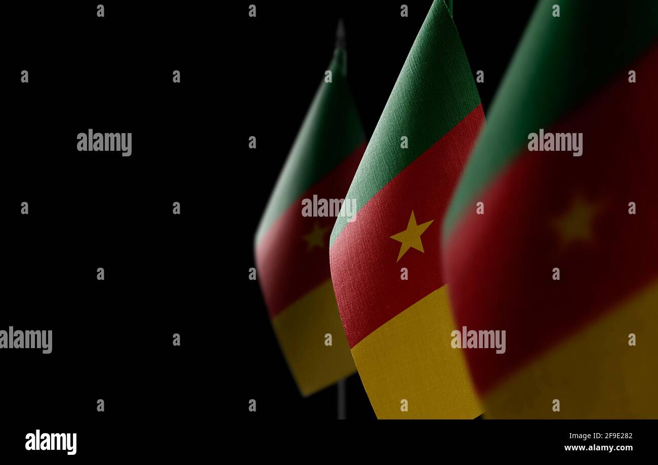 Small national flags of the Cameroon on a black background Stock Photo ...