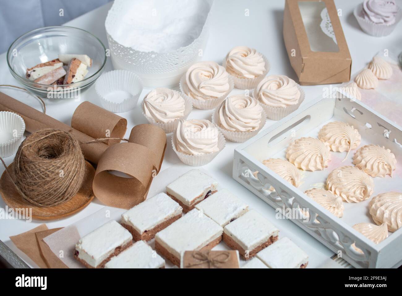 Homemade marshmallows of different shapes and sizes. Spread out on the ...