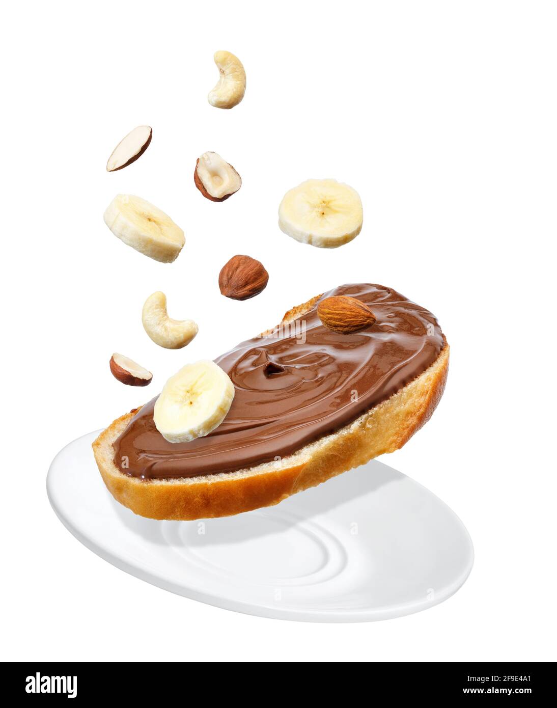 flying bread with chocolate cream isolated on white Stock Photo - Alamy