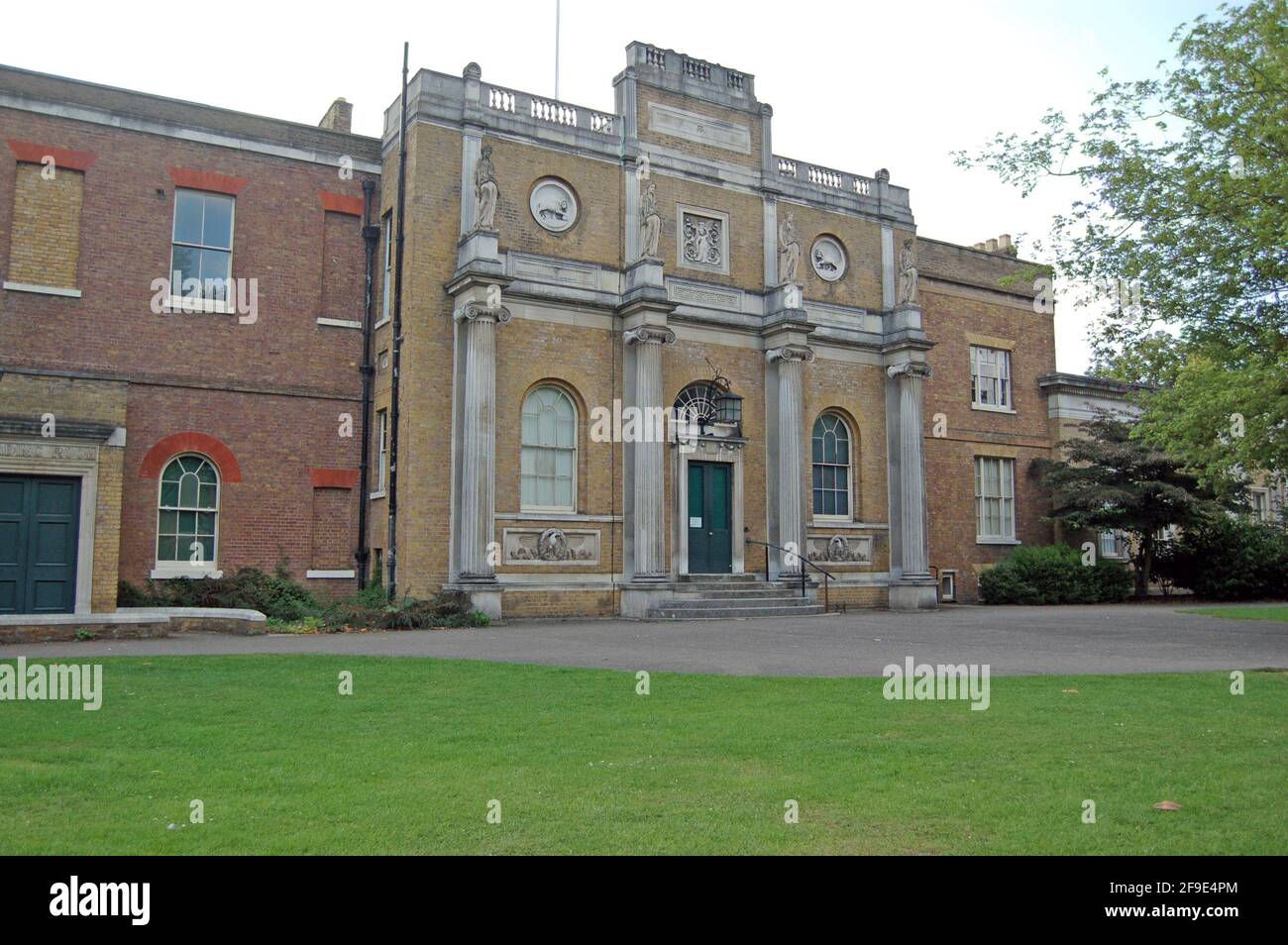 Facade of the historic Pizhanger Manor in the middle of the London ...