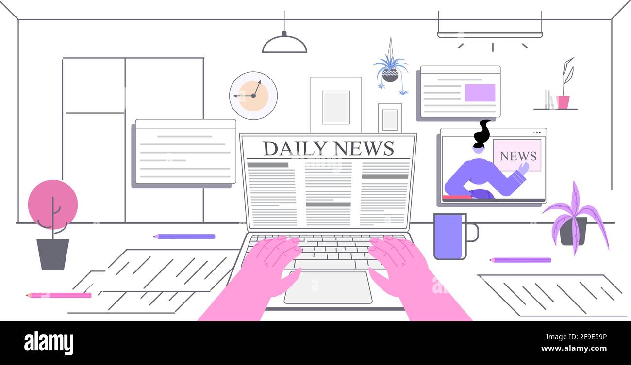 person reading daily news on laptop screen newspaper press network ...