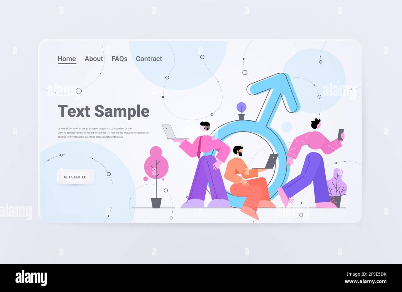 businessmen using digital gadgets near male gender sign feminism equal ...