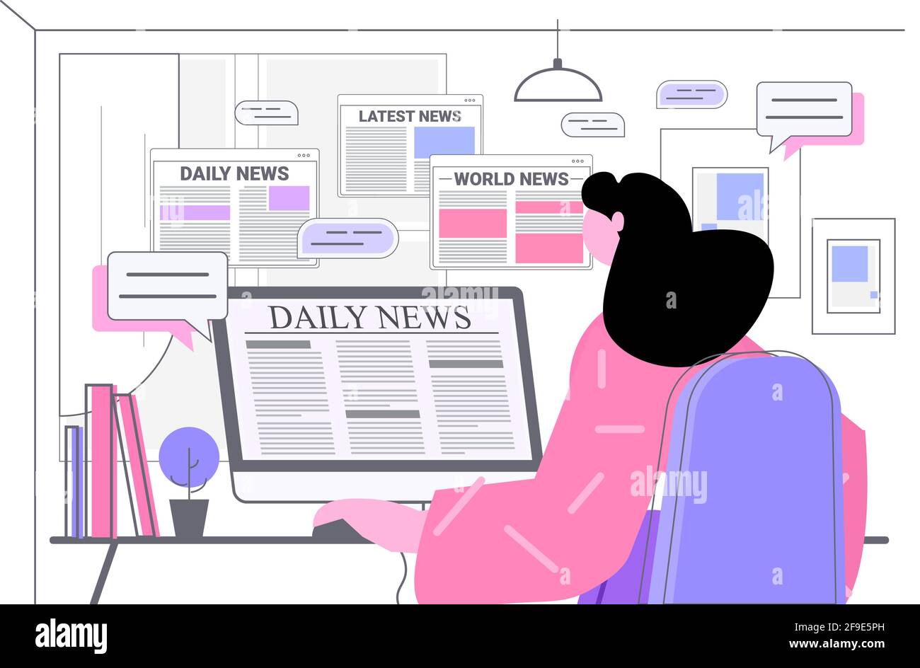 Woman reading newspaper computer Stock Vector Images - Alamy