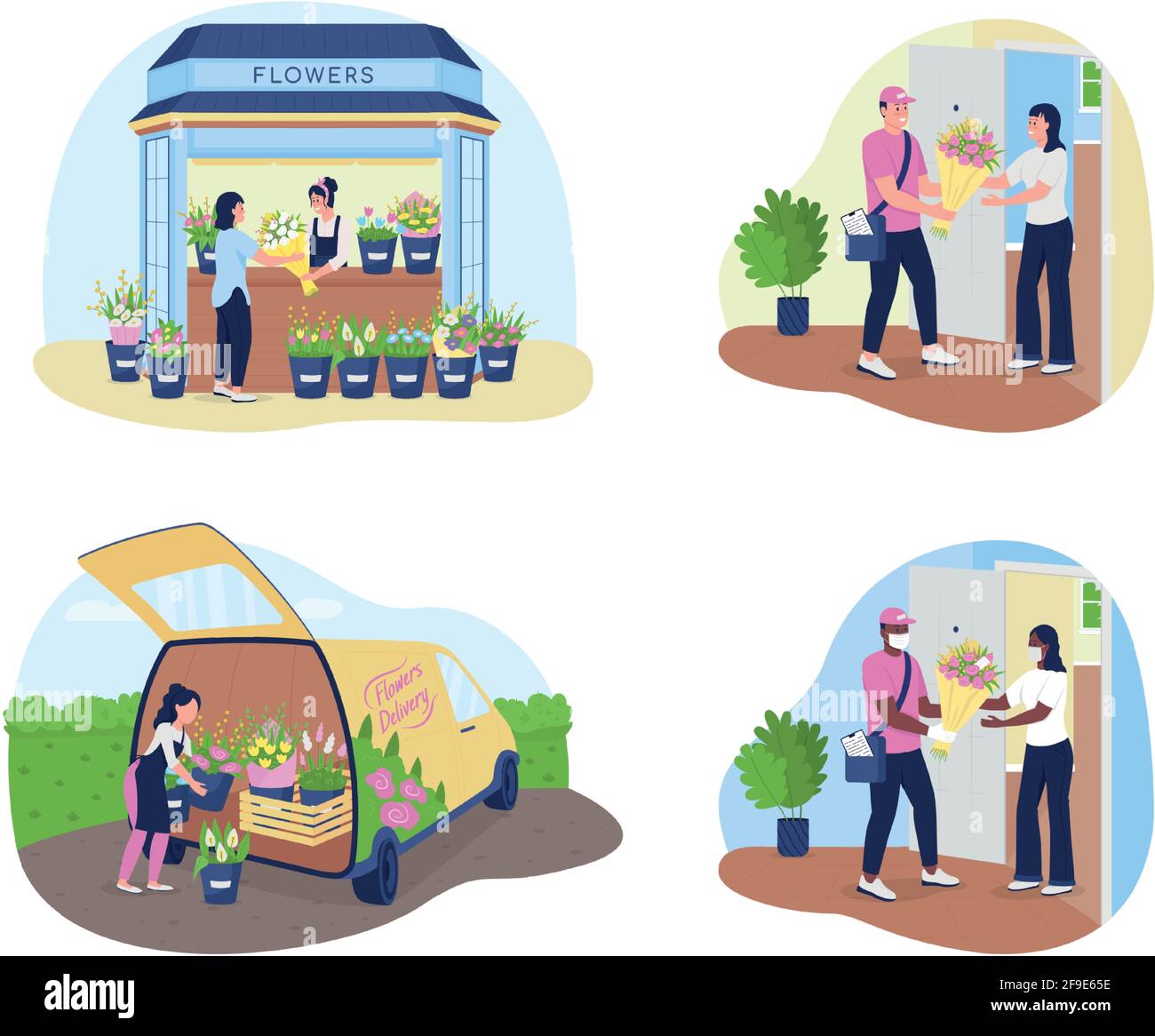 Flower delivery service 2D vector web banner, poster set Stock Vector ...