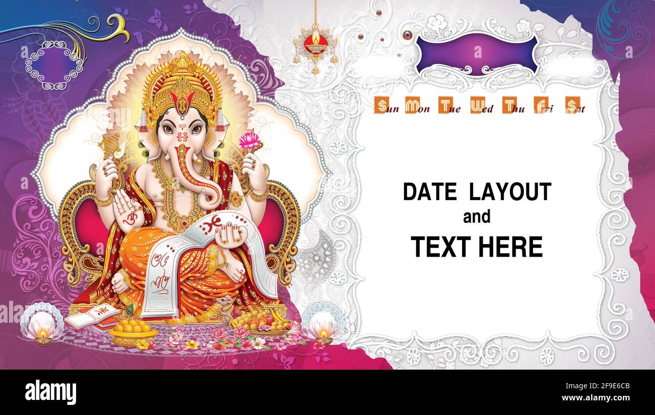 High-Resolution Indian Gods Lord Ganesha Digital Painting Calendar ...