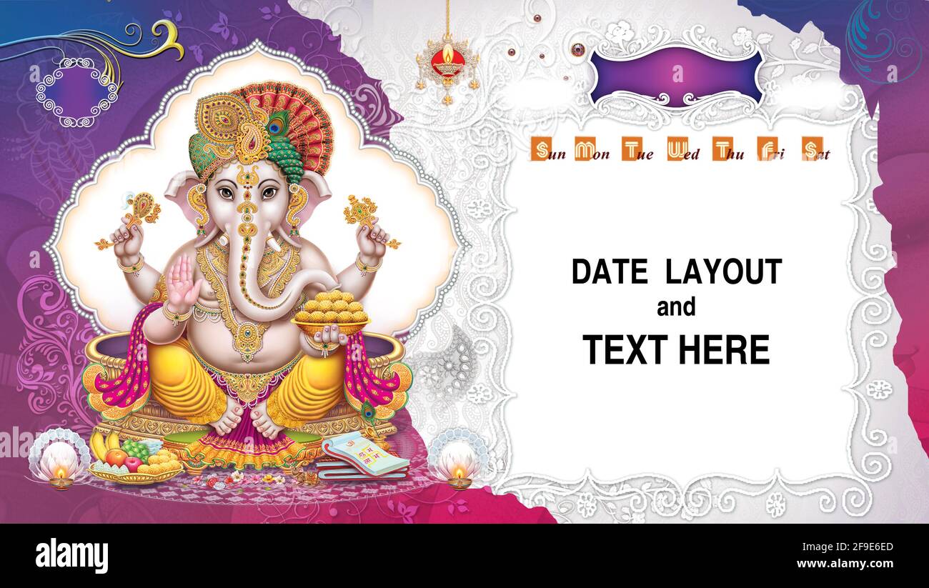 High-Resolution Indian Gods Lord Ganesha Digital Painting Calendar ...