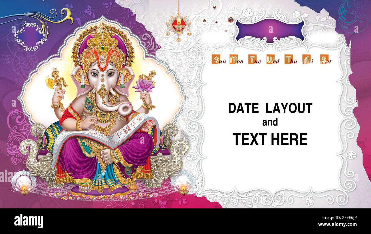 High-Resolution Indian Gods Lord Ganesha Digital Painting Calendar ...