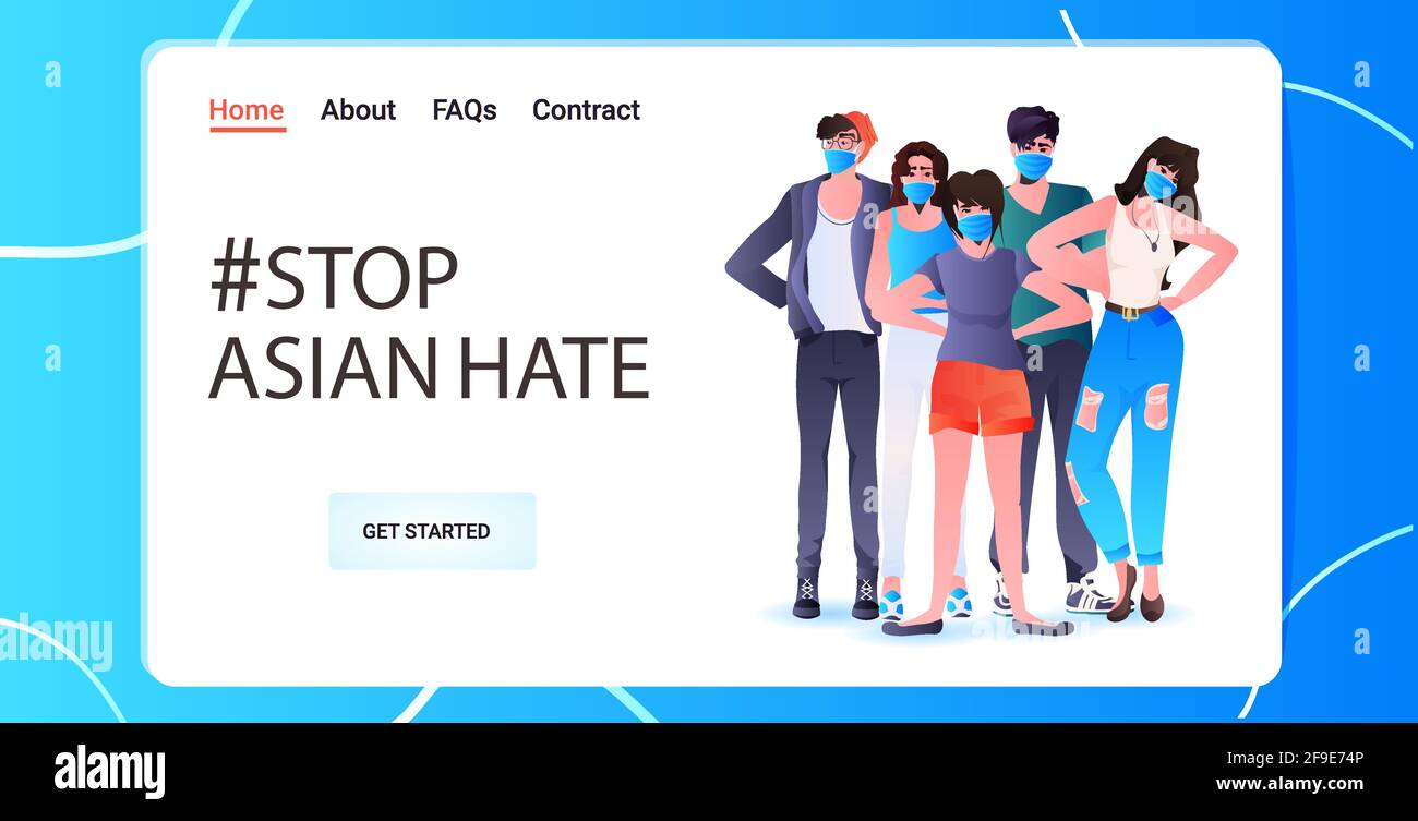 stop asian hate activists in masks protesting against racism support ...