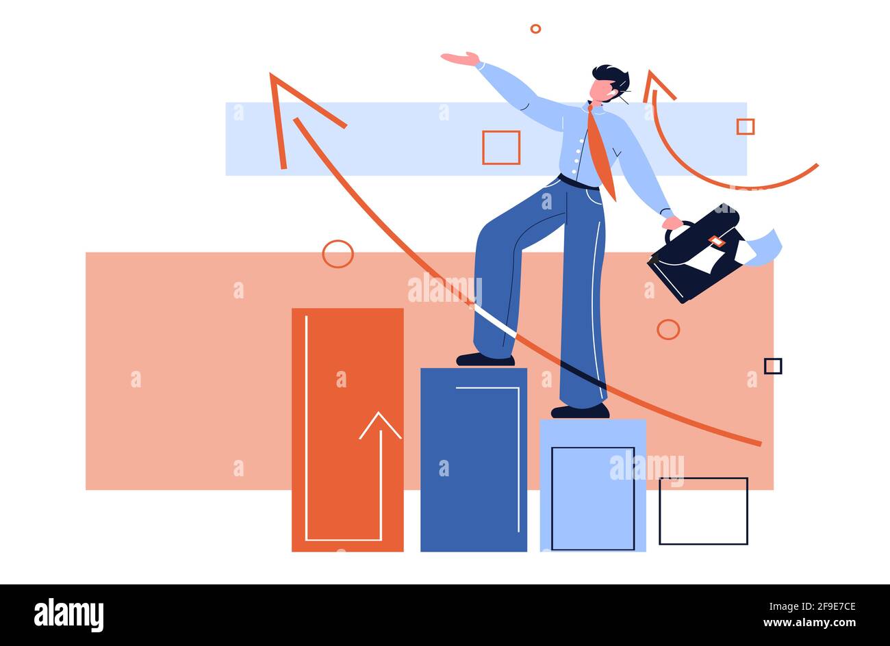 successful businessman standing on growing chart achievement goals data ...