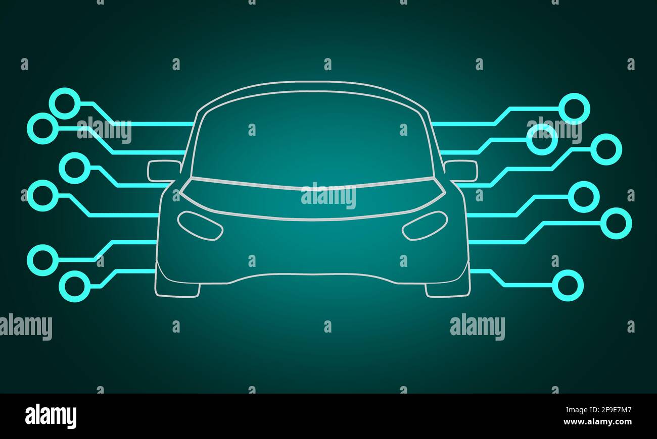 An illustration of a car with the signal circuit isolated on a green ...