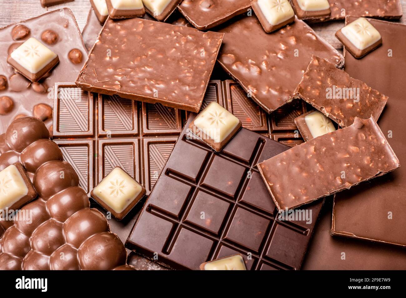 Top view of arrangement of various types of chocolate. Delicious ...