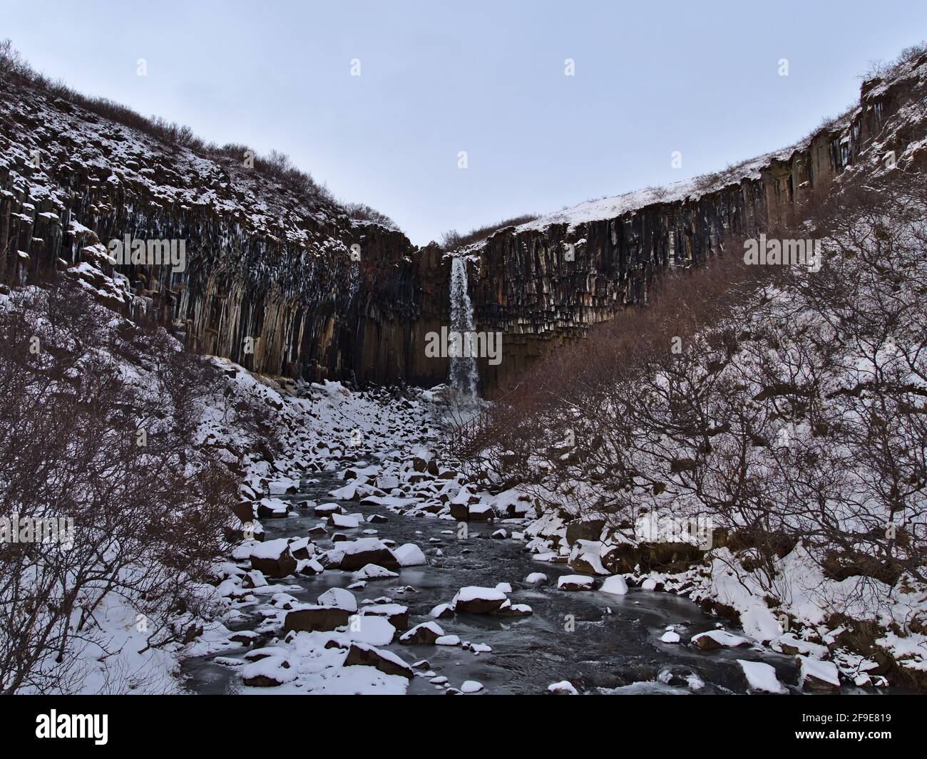 Stunning front view of popular water fall Svartifoss (black cascade ...
