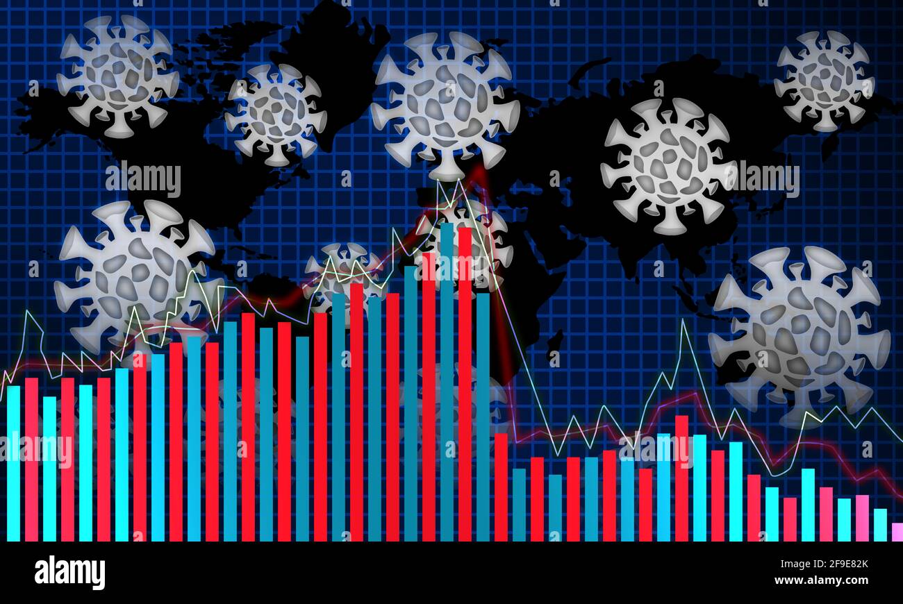 An illustration of covid-19 cells and a decreasing economic chart ...