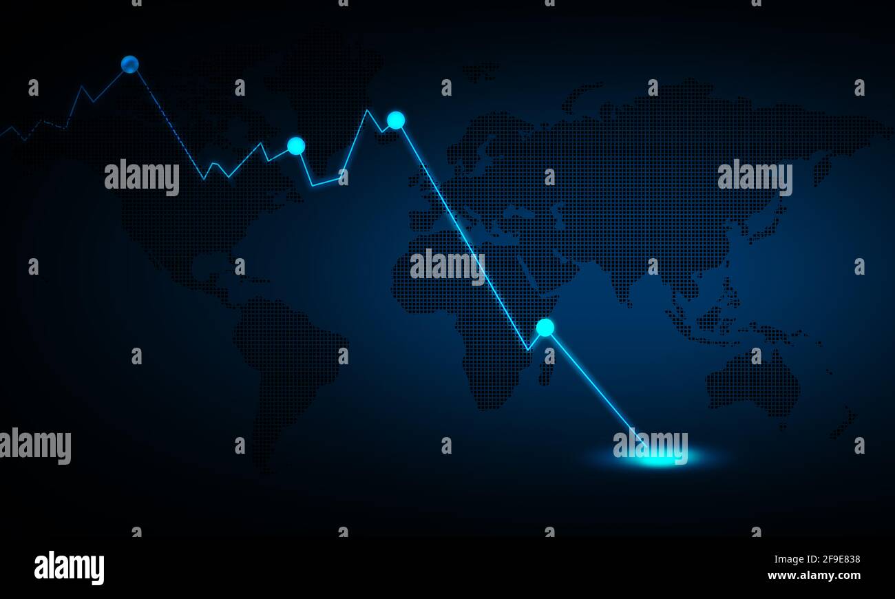An illustration of a decreasing economy graph on the world map on a ...