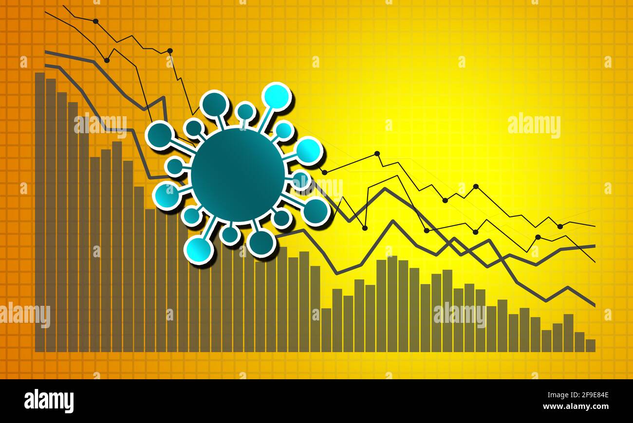An illustration of a graph chart of the decreasing economy with a COVID ...