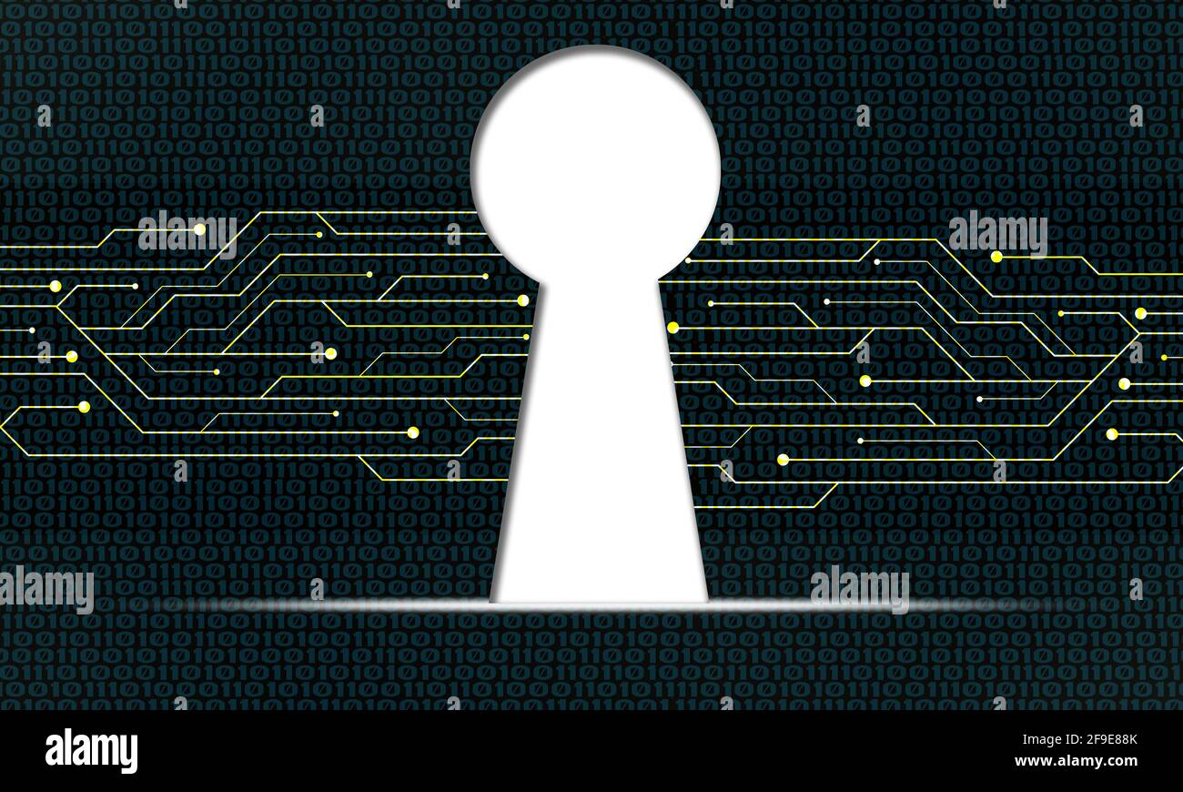 An illustration of a lock on a chip against a dark background with ...