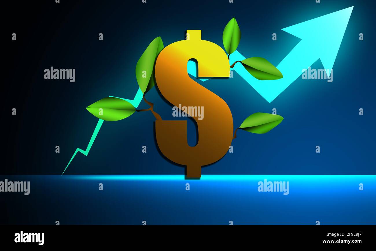 An illustration of a dollar sign with blooming leaves and a growing ...