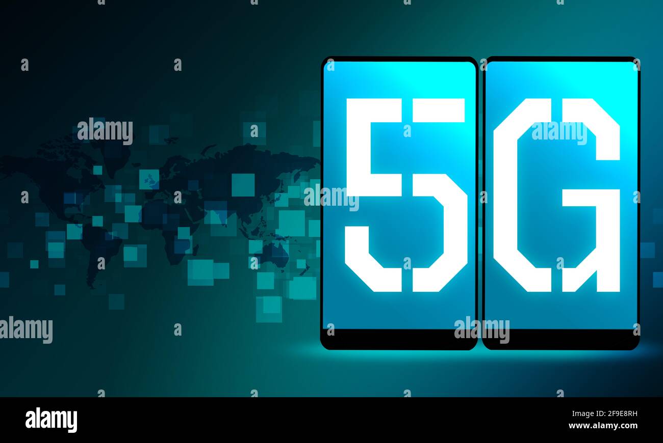 A phone screen with a modern 5G network in blue neon lights Stock Photo ...