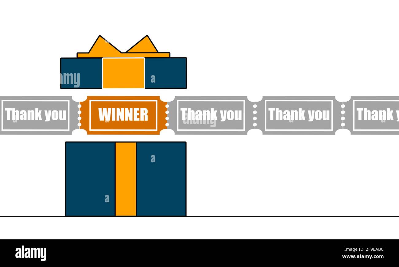 Prize box opening with a winning ticket selected on a white background ...