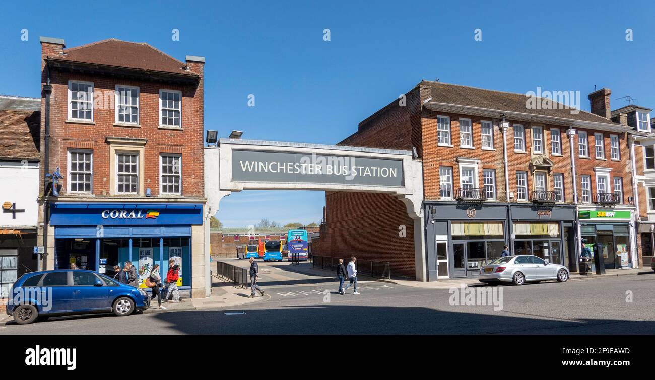Winchester, Hampshire, England, UK. 2021. The centreal bus station ...